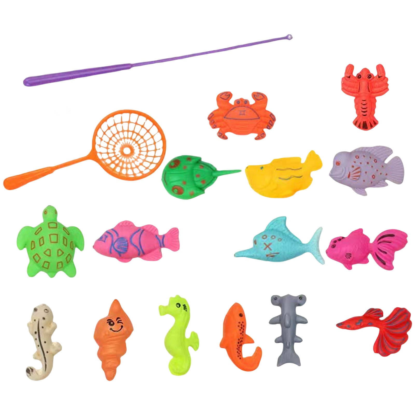 Colorful Kids Fishing Toy Set with Rod, Net, and 15 Floating Sea ...