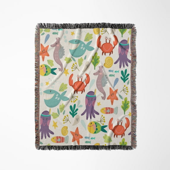 Colorful Kids Sea Life Of Crabs, Octopus, Fish, And Whales Pattern ...