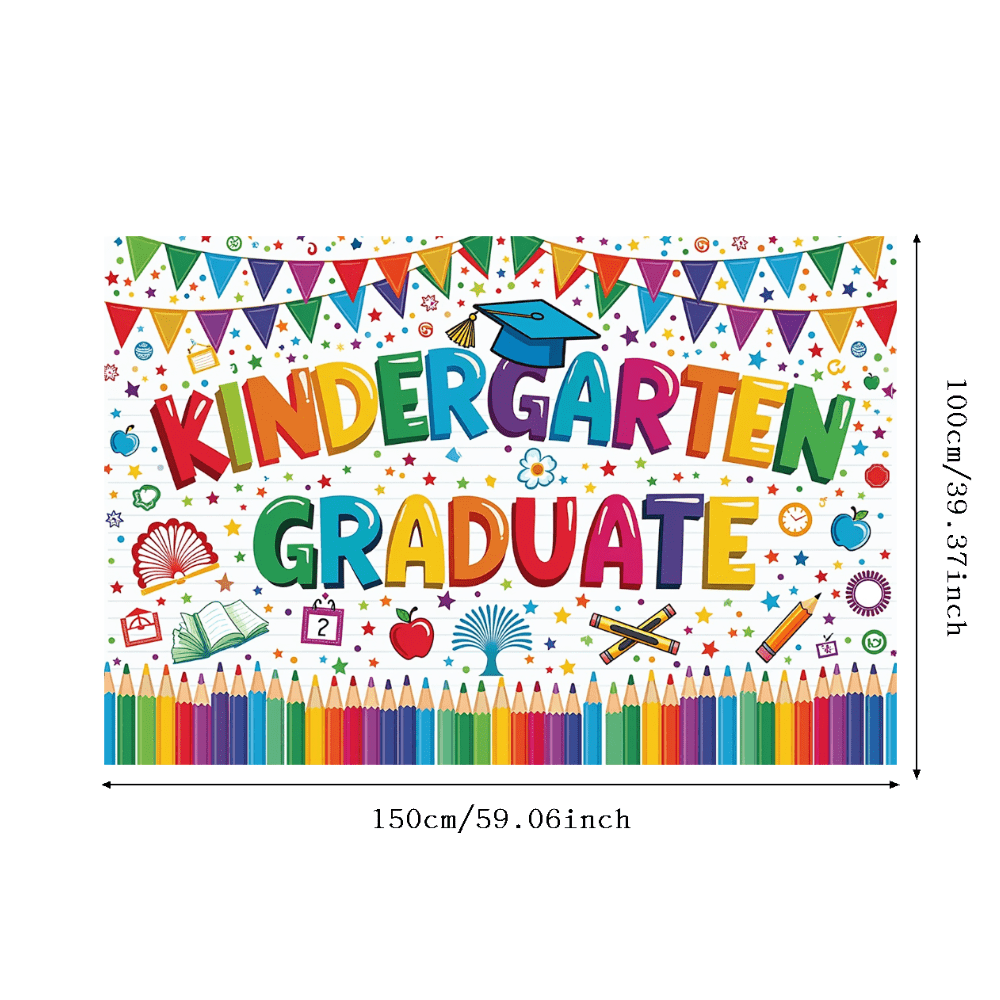 Colorful Kindergarten Graduation Banner Educational Theme for Kids ...