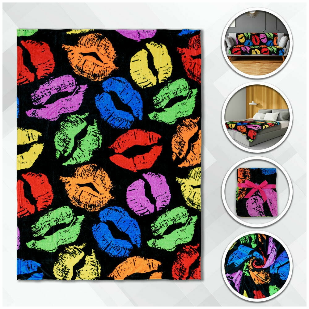 Colorful Kisses Plush Blanket 50x60 Rainbow Kiss Blanket Neon Kiss ...