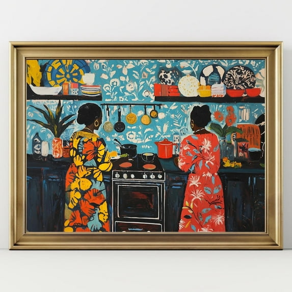 Colorful Kitchen Black Girl Art Print, Vibrant Kitchen Decor, Henri ...