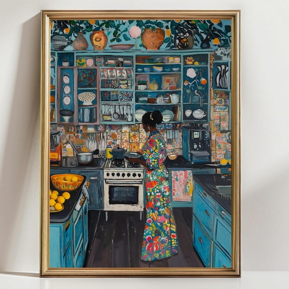 Colorful Kitchen Black Girl Art Print, Vibrant Kitchen Decor, Henri ...