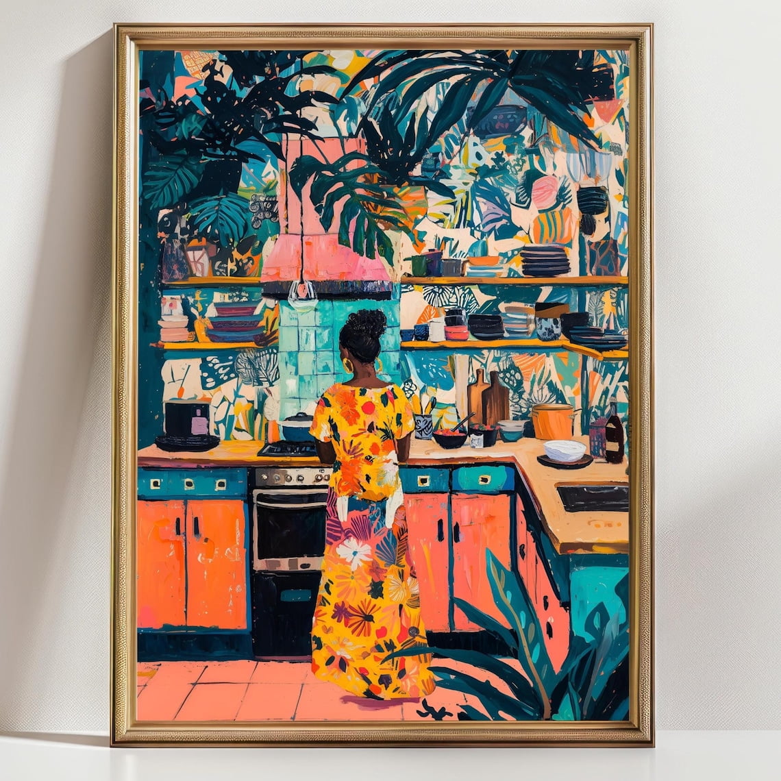 Colorful Kitchen Black Girl Art Print, Vibrant Kitchen Decor, Henri ...