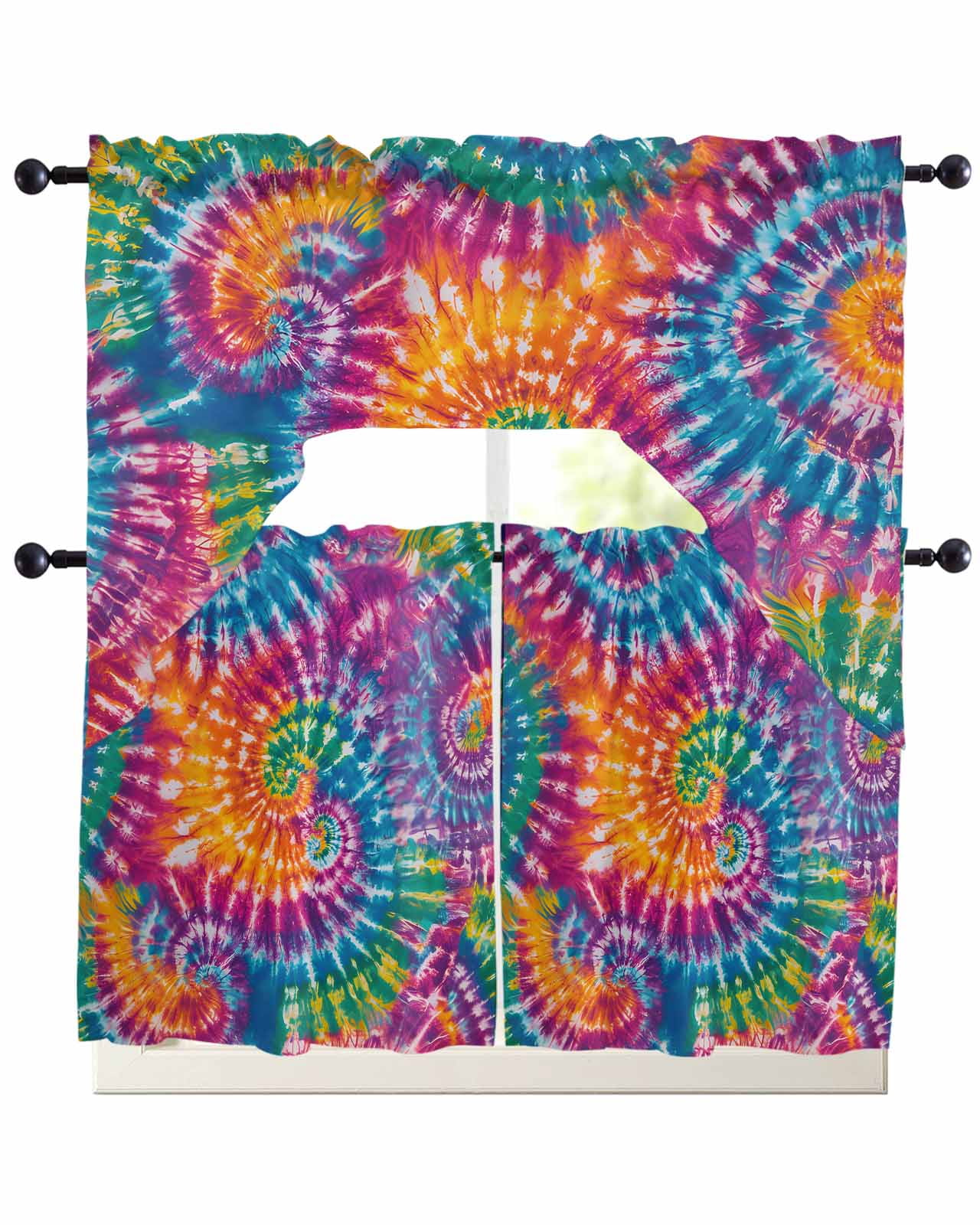 Colorful Kitchen Curtains Swag Valance and Tier Curtains Set 36 Inch ...