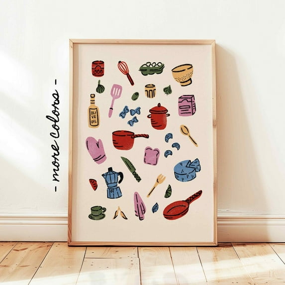 Colorful Kitchen Food Print, Retro Pasta Cook Poster, Vintage Kitchen ...