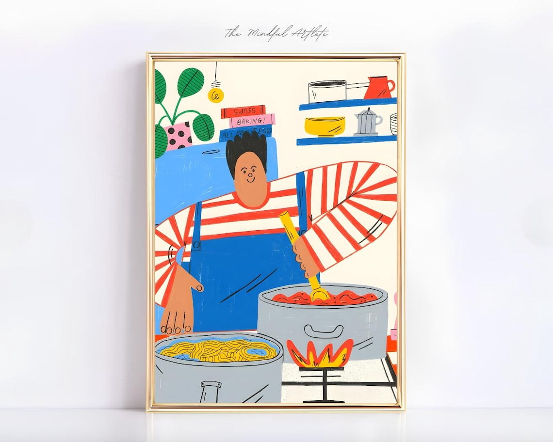 Colorful Kitchen Pasta Spaghetti Striped Italian Food Illustration ...