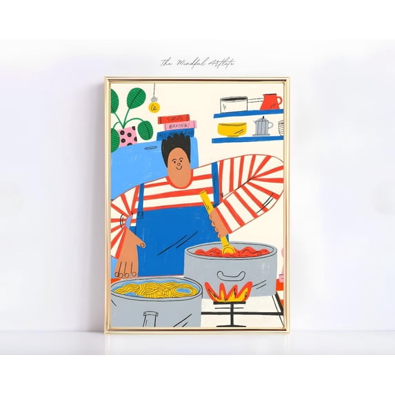 Colorful Kitchen Pasta Spaghetti Striped Italian Food Illustration ...