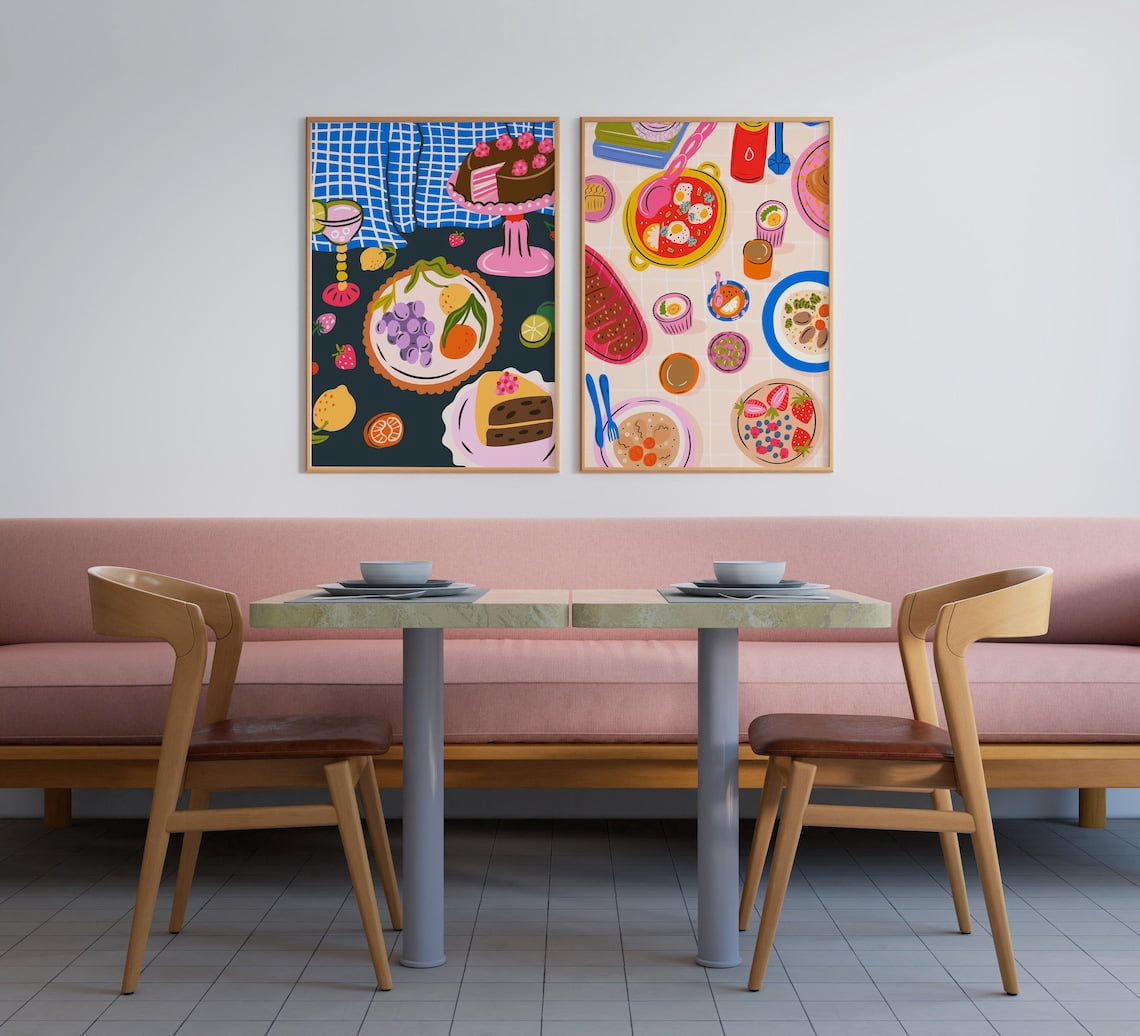 Colorful Kitchen Print Eclectic Food Gallery Wall Art Set 2 Stretched ...