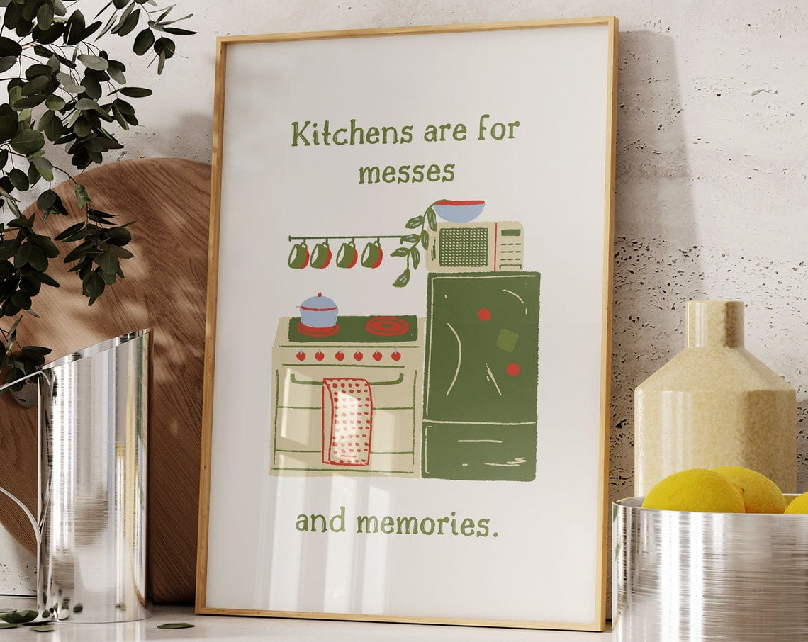 Colorful Kitchen Print, Kitchen Quotes Dining Room Decor, Retro Foodie ...