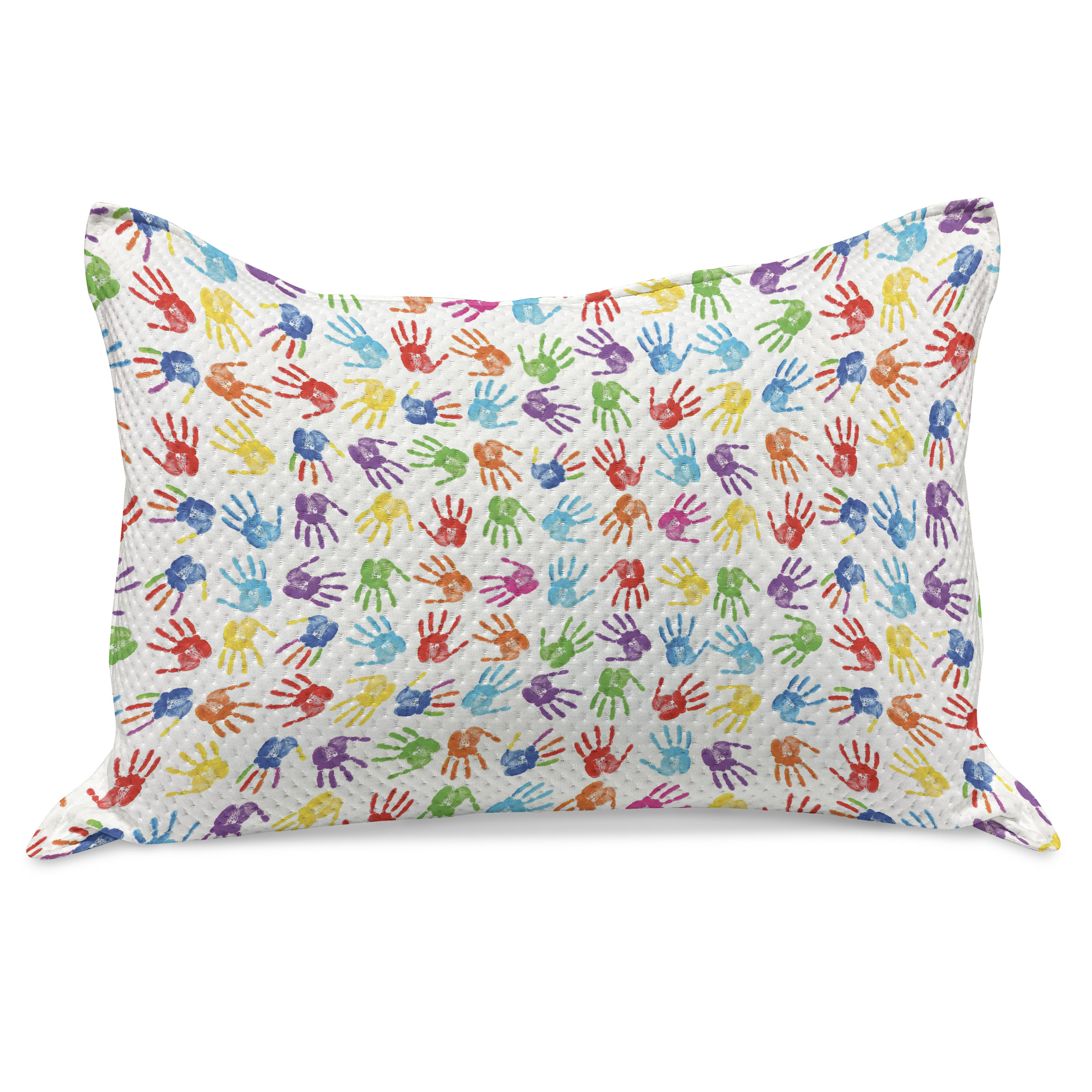 Colorful Knitted Quilt Pillowcover, Human Handprint Watercolor Paint ...
