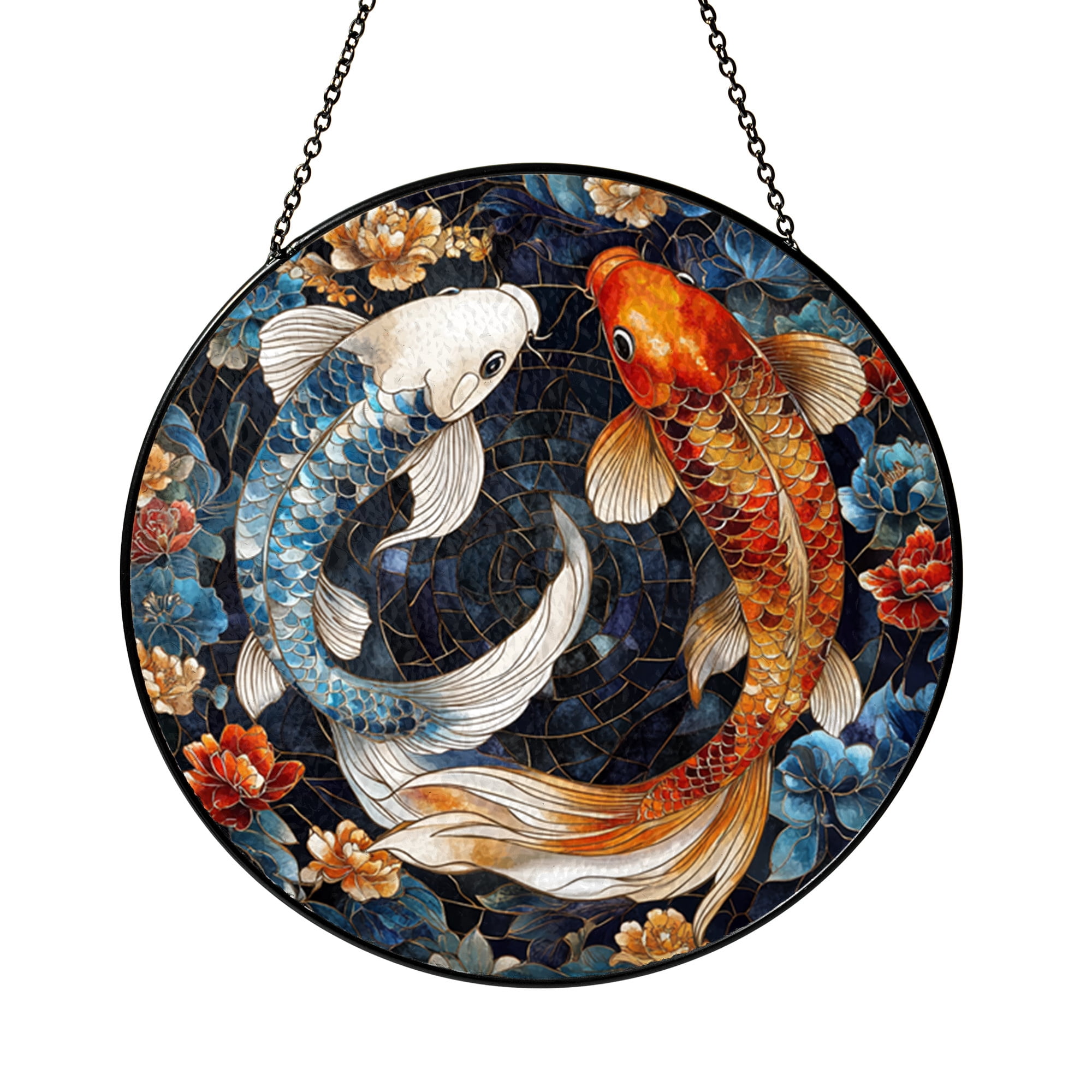 Colorful Koi Fish Stained Glass Suncatcher Window Hanging for Nature ...