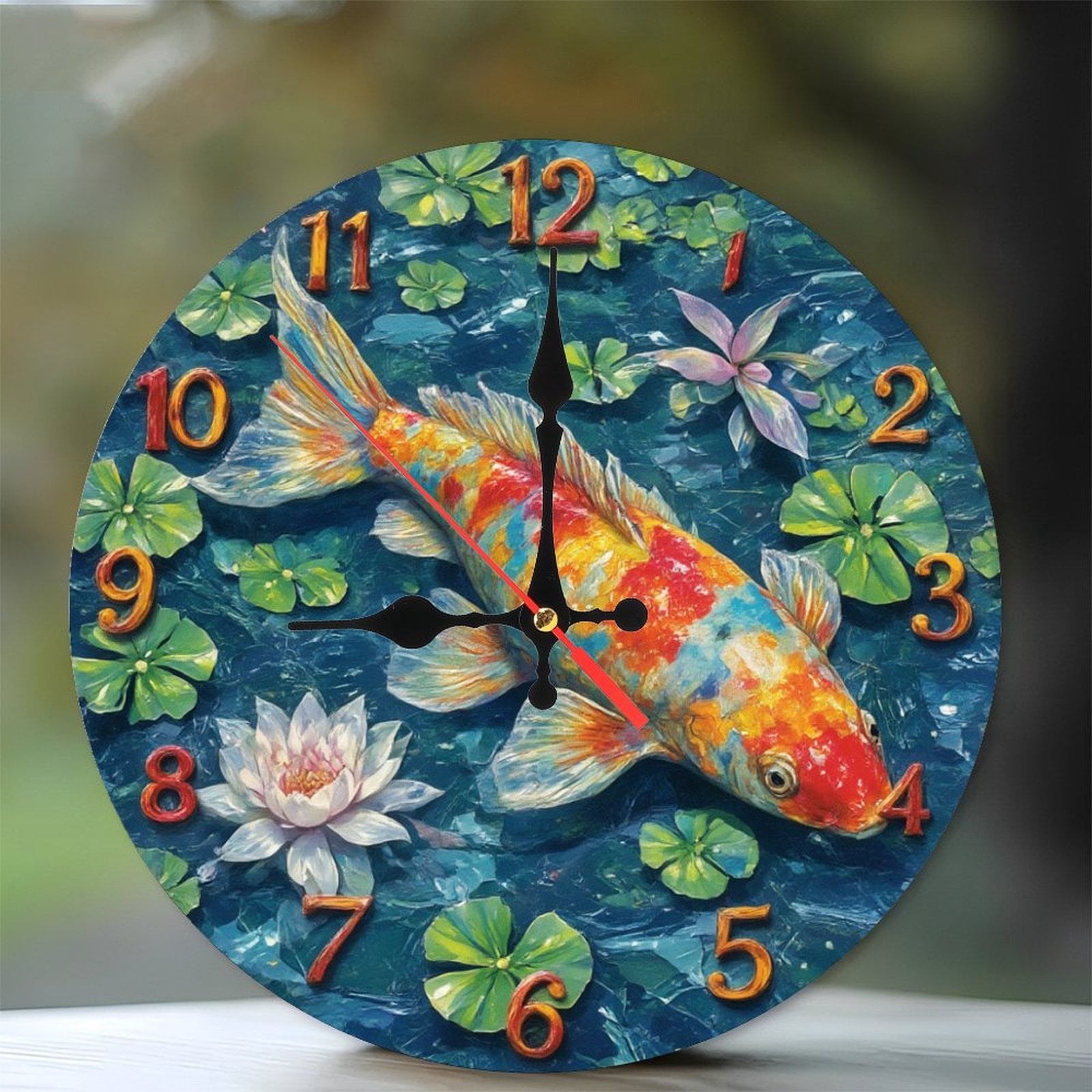 Colorful Koi Fish Wall Clock Aquatic Pond Decor Home 10-Inch Silent ...