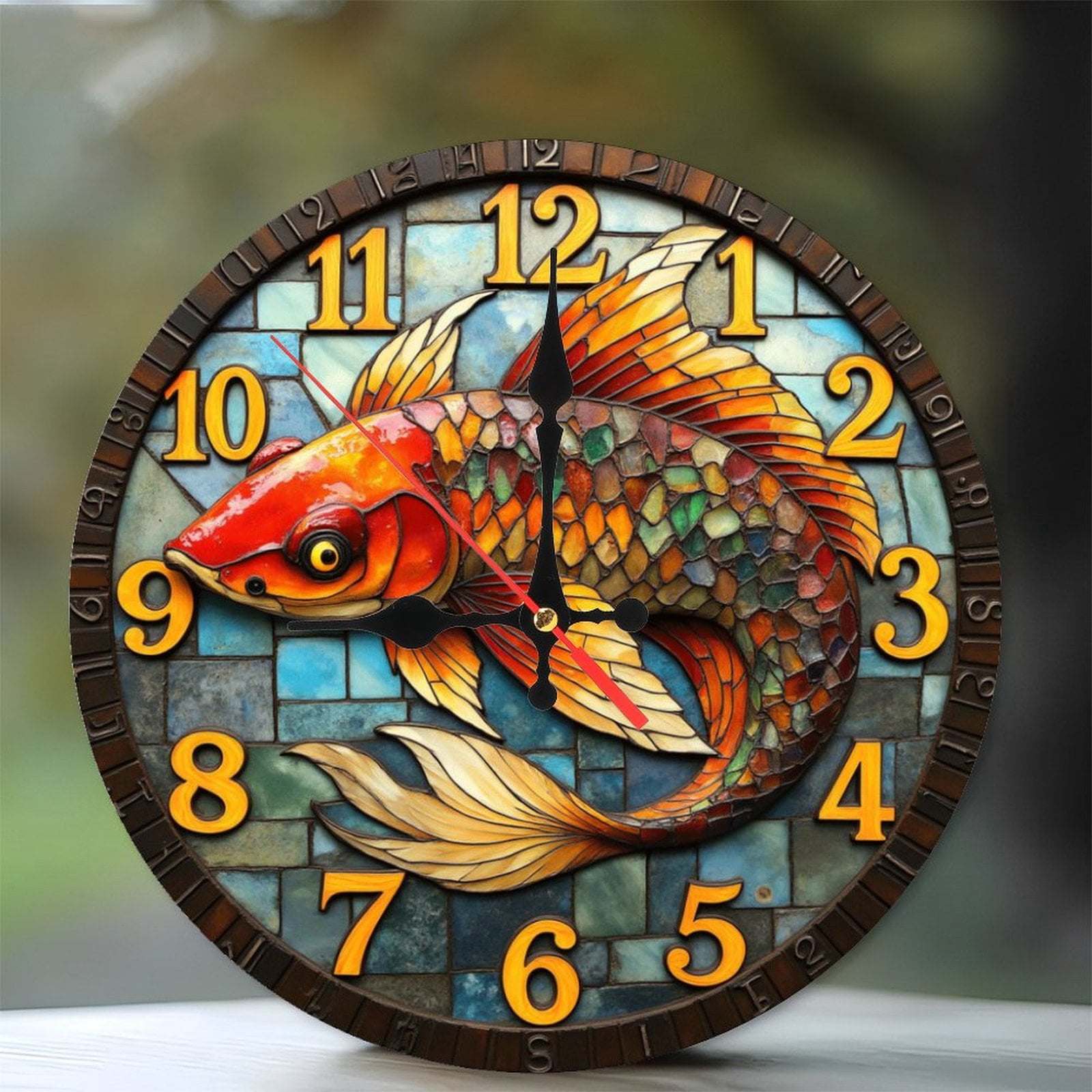 Colorful Koi Fish Wall Clock Decorative Home Art 10-Inch Silent Wooden ...