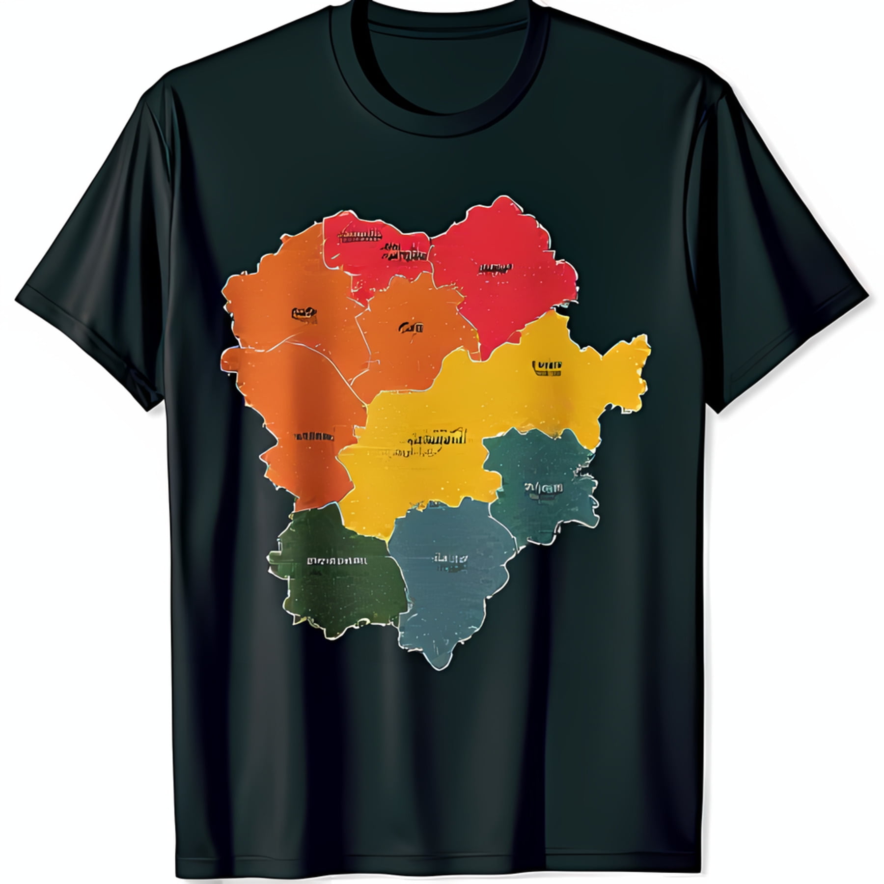 Colorful Kosovo Map Graphic Black T-Shirt with Albanian Region Names ...