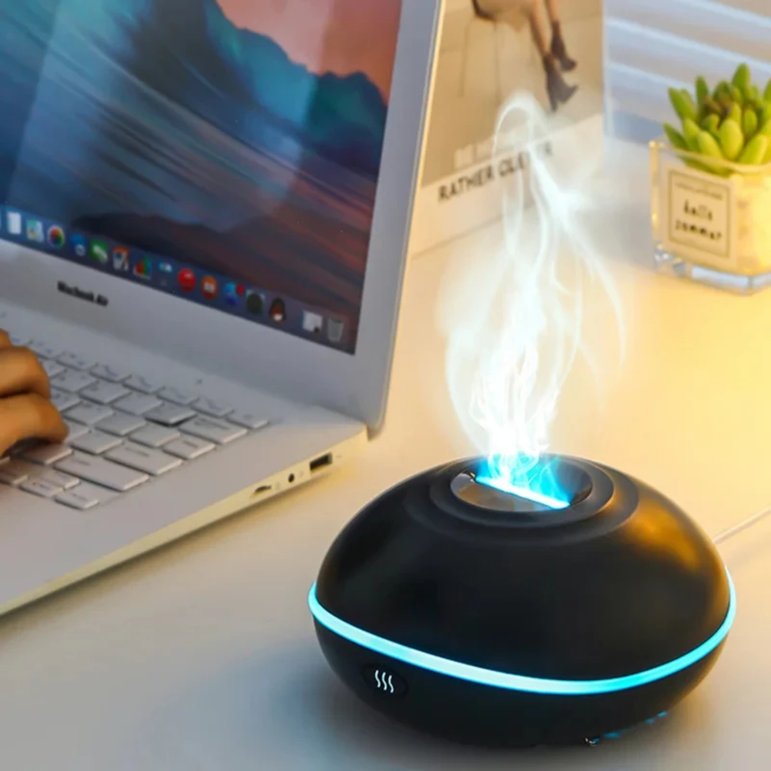 Colorful LED Flame Air Humidifier with Ultrasonic Mist Generator - 7 ...