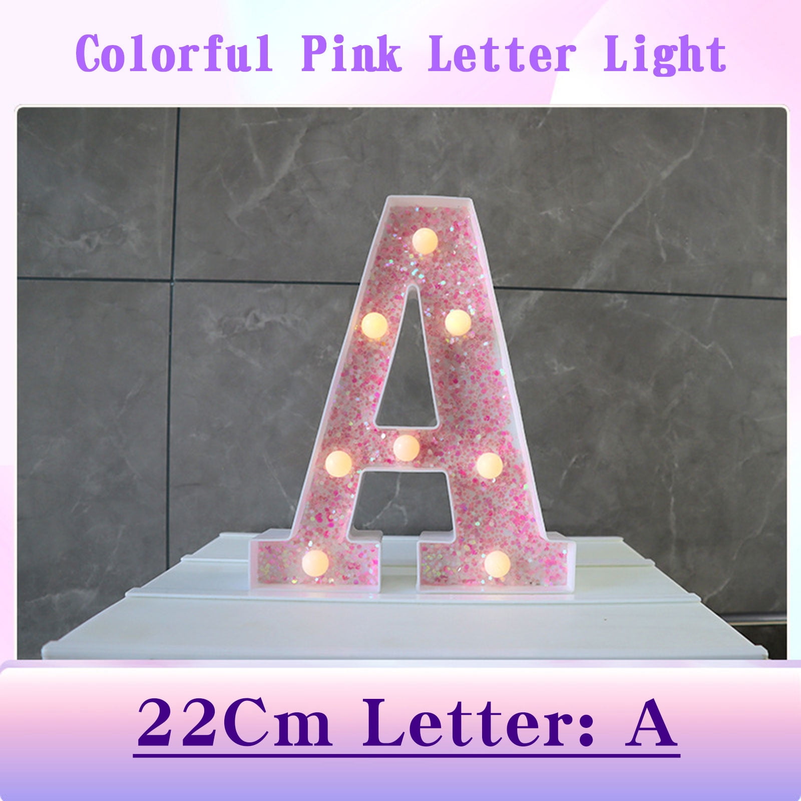 Colorful LED Letter Lights Pink Glitter Letters Light Up Alphabet ...