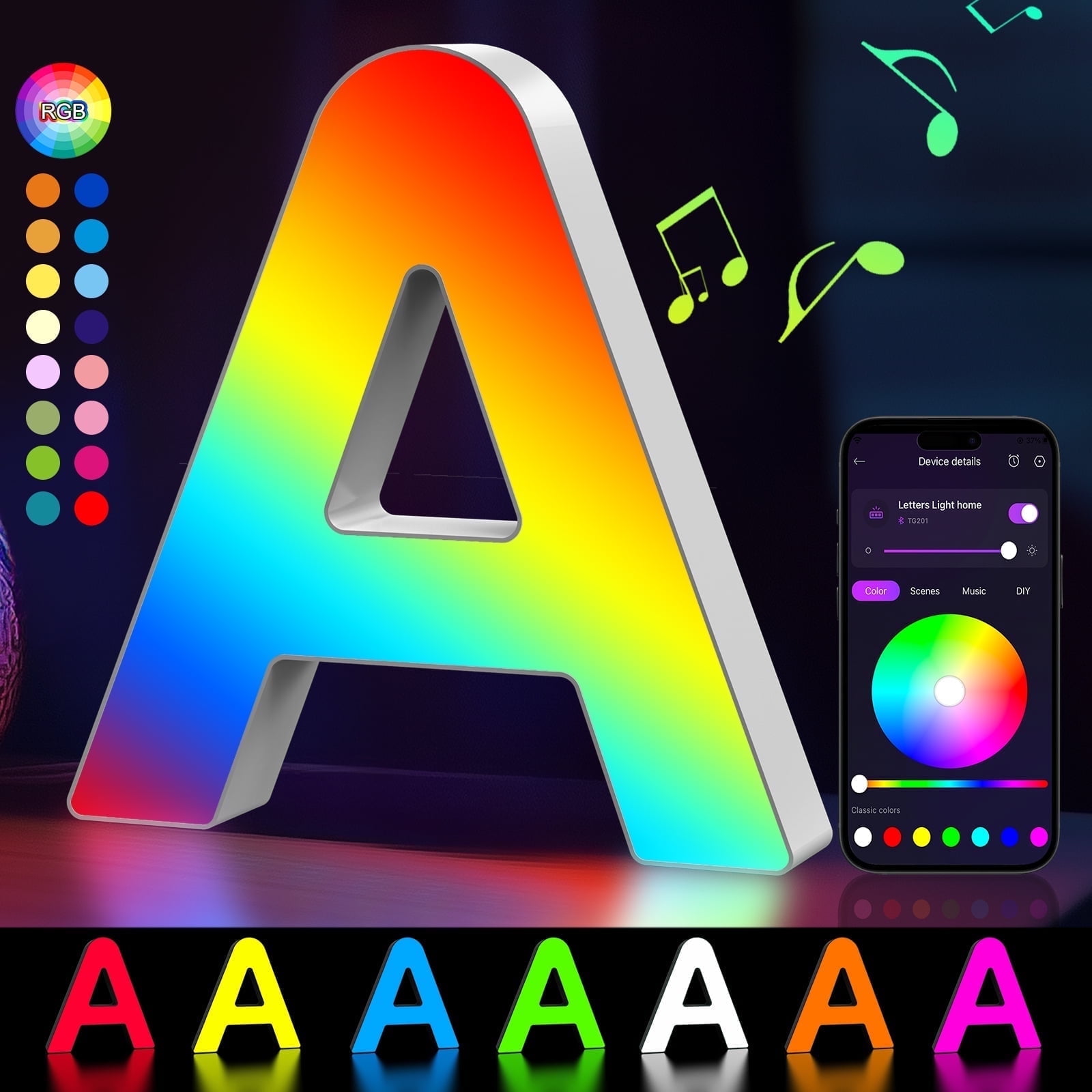 Cpeelsdo Light up Letters with App Control - USB Powered LED Letter A ...