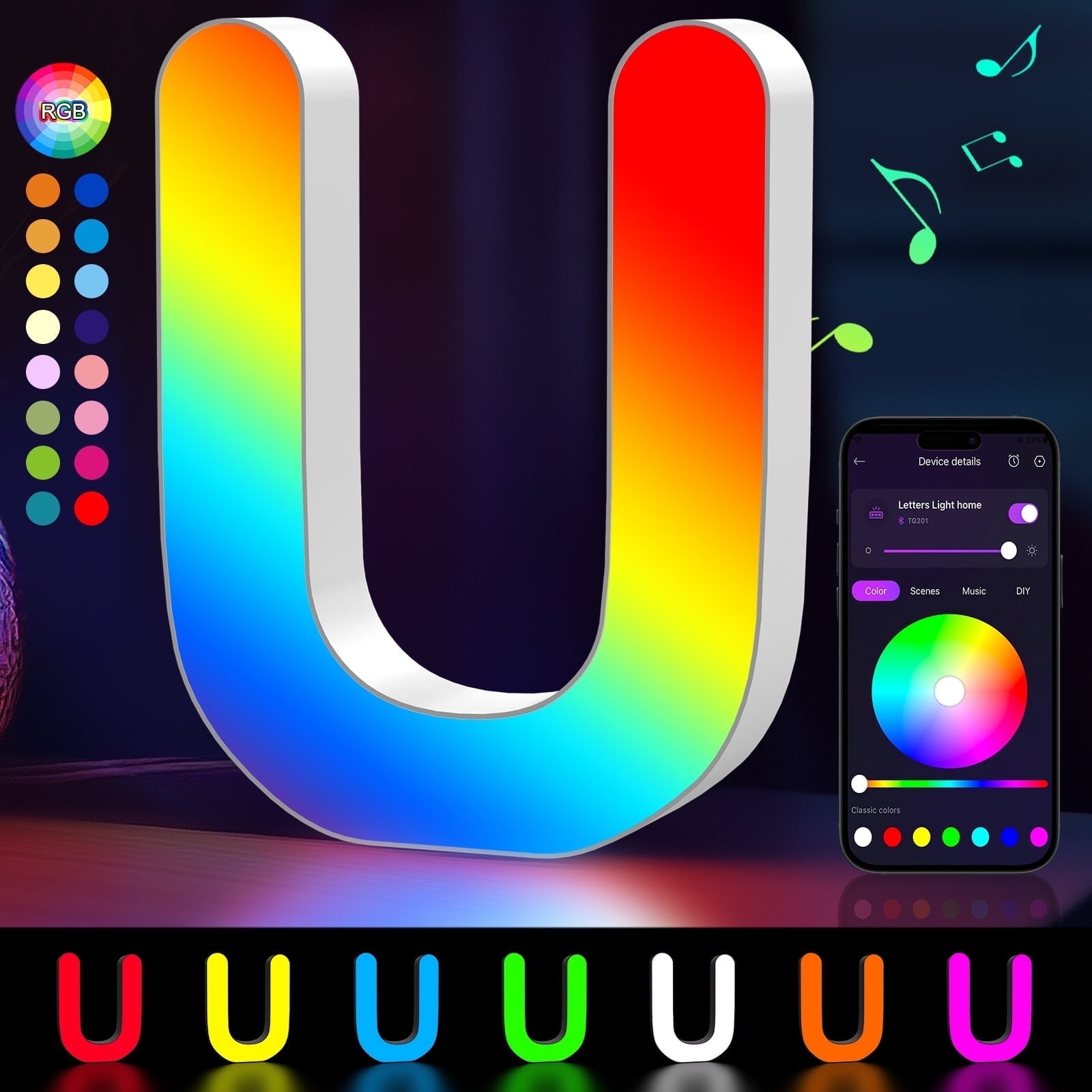 Cpeelsdo Colorful Light Up Letters, App Controlled LED Alphabet with ...