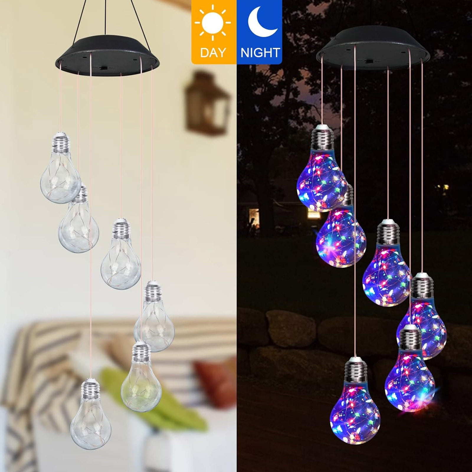Colorful LED Solar-Powered Light Bulb Wind Chimes Lights,Hanging Solar ...