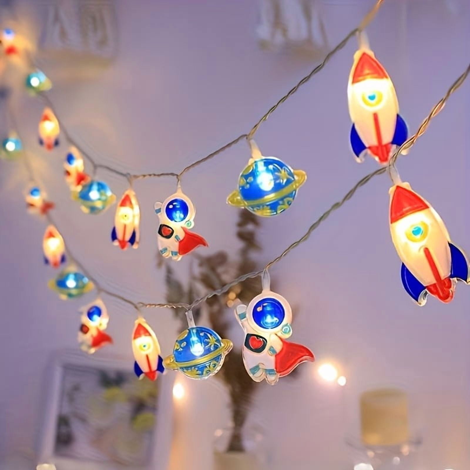 Colorful LED Space-Themed String Lights - Whimsical Astronauts ...