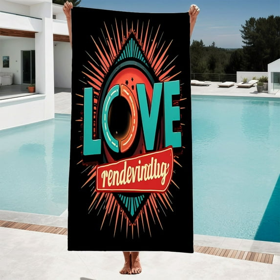 Colorful LOVE Design Beach Towel - Teal & Orange with White Cursive ...