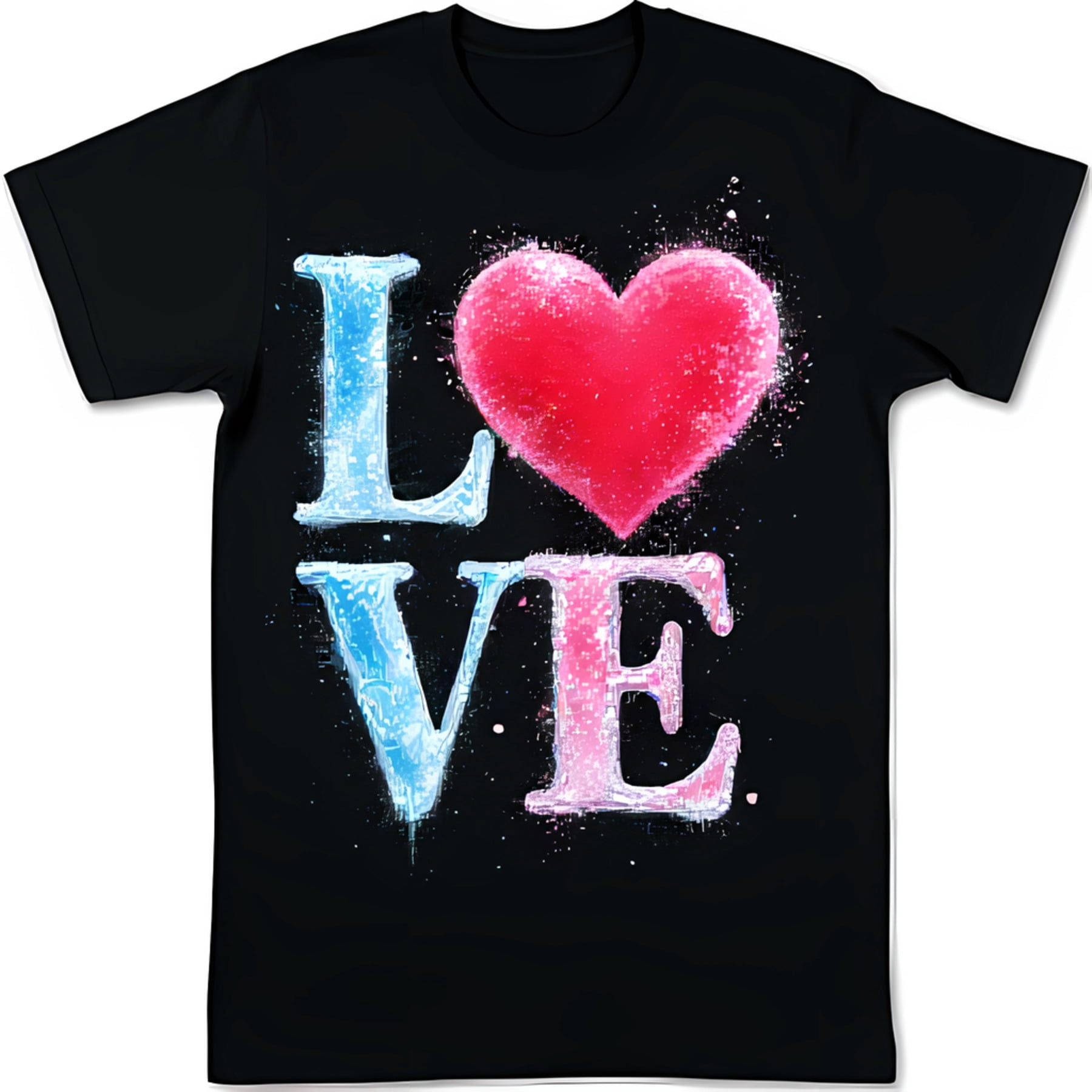 Colorful LOVE Heart Graphic Black T-Shirt Playful Painted Design ...