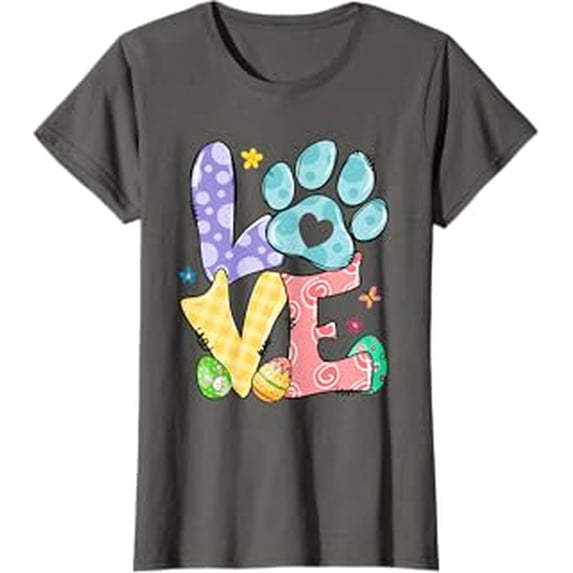Colorful LOVE Paw Print T-Shirt for Dog Lovers - Perfect for Easter ...