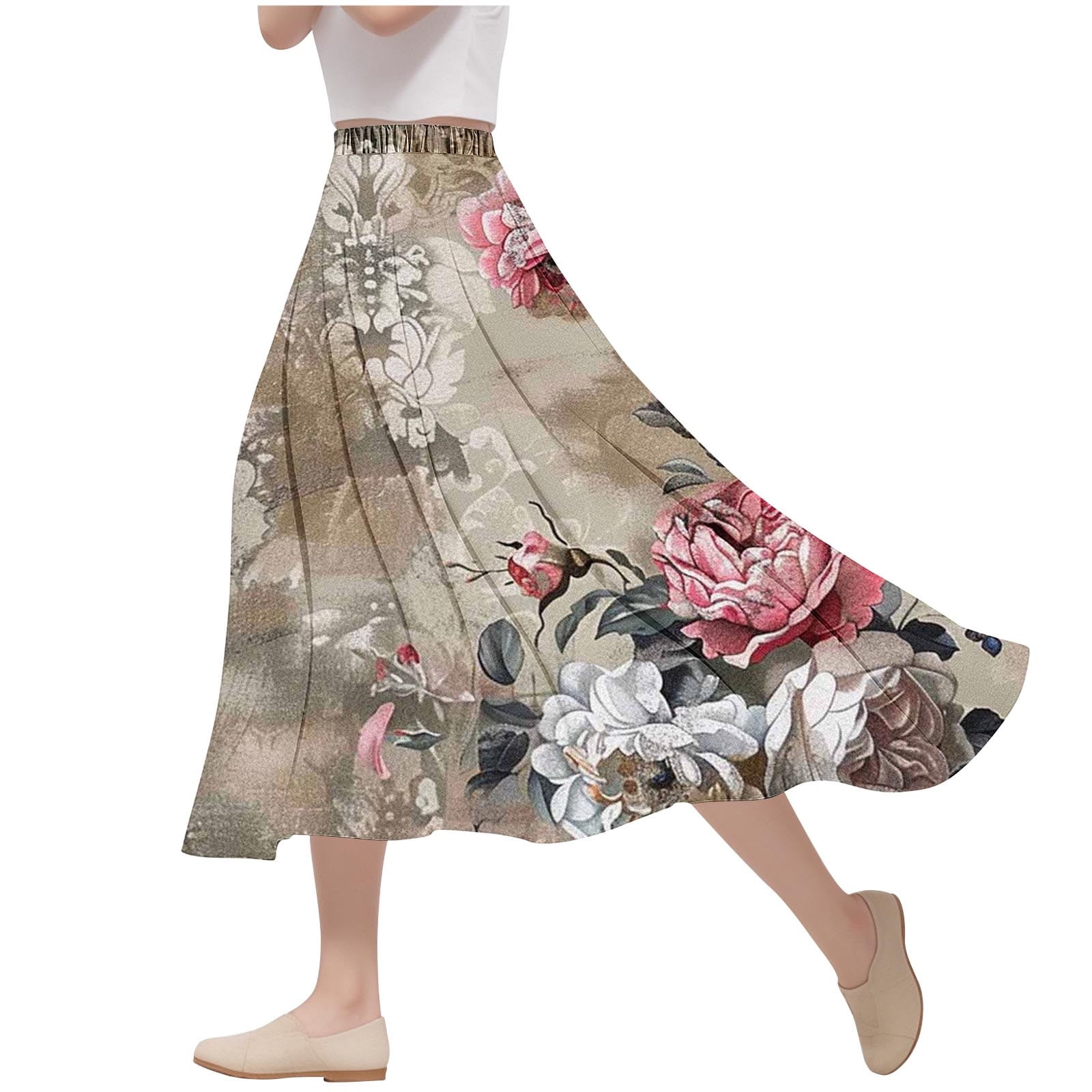 Colorful for Ladies Faux Gauze Linen Floral Print Maxi Long Midi Knee ...