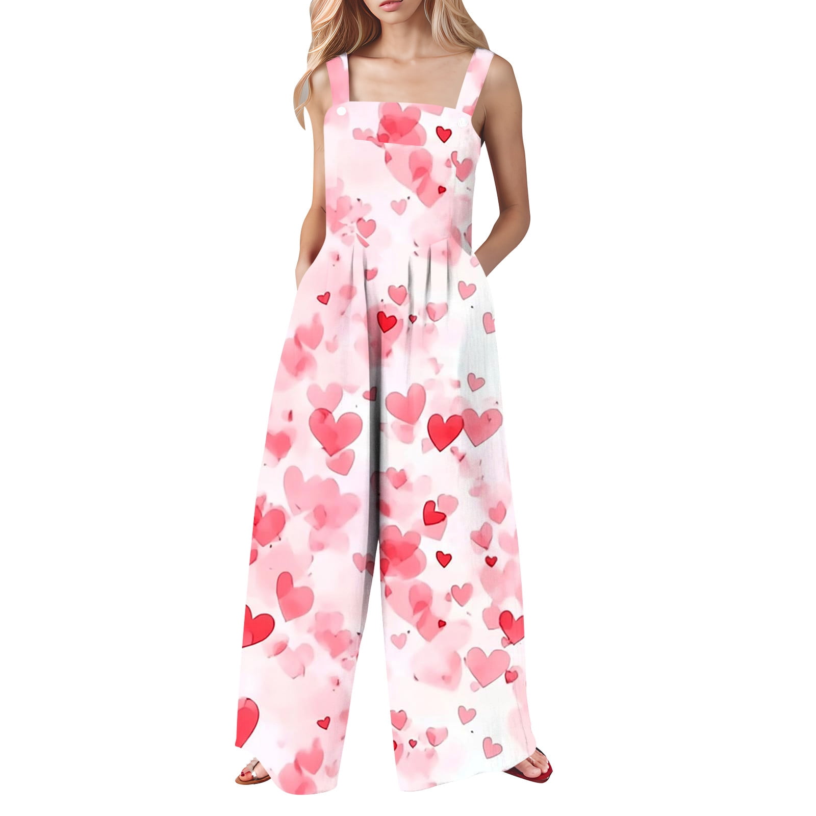 Colorful Ladies Love Graphic Loose Fit Overalls Faux Gauze Linen ...