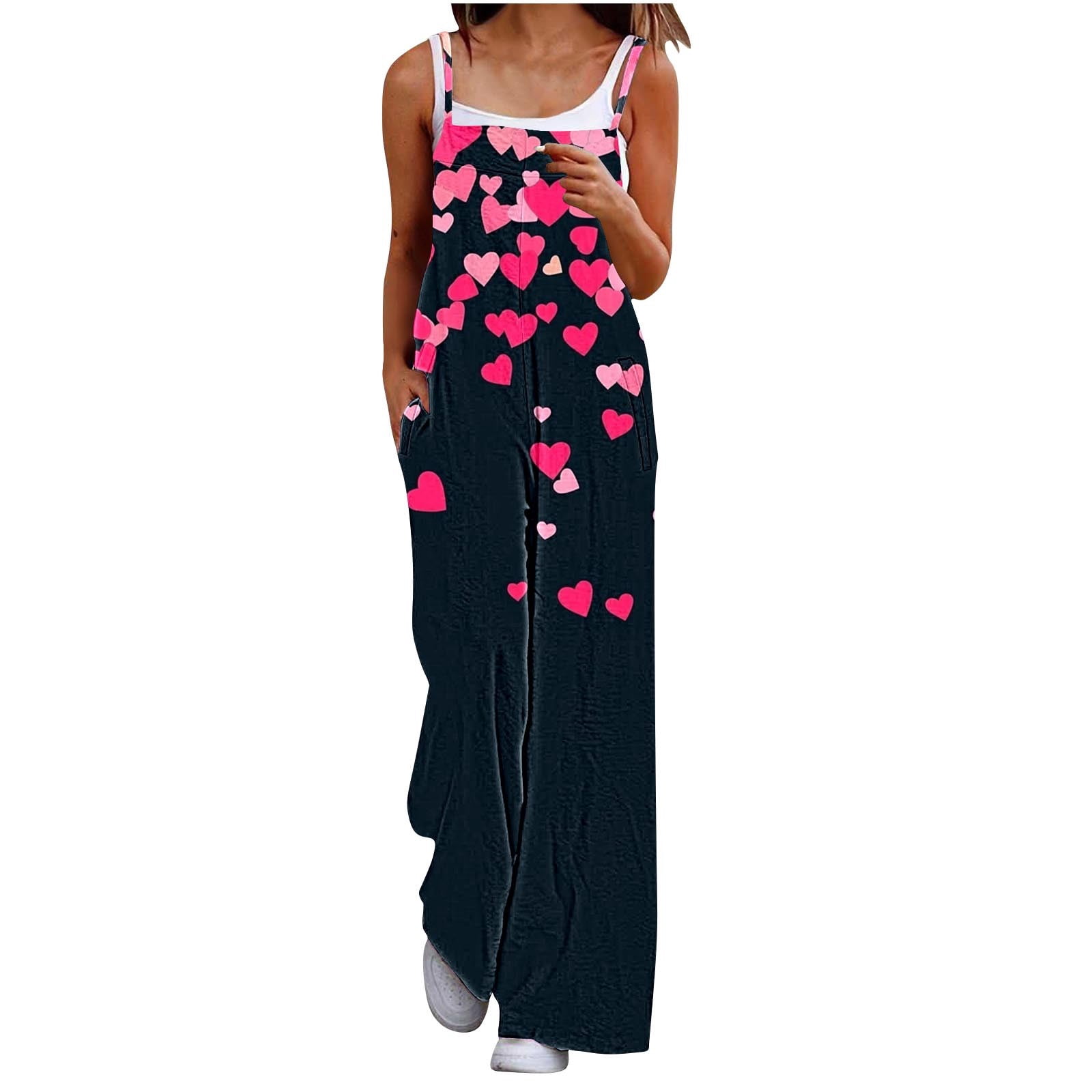 Colorful Ladies Love Print Loose Fit Pants Bib Pants Pants Unitard for ...