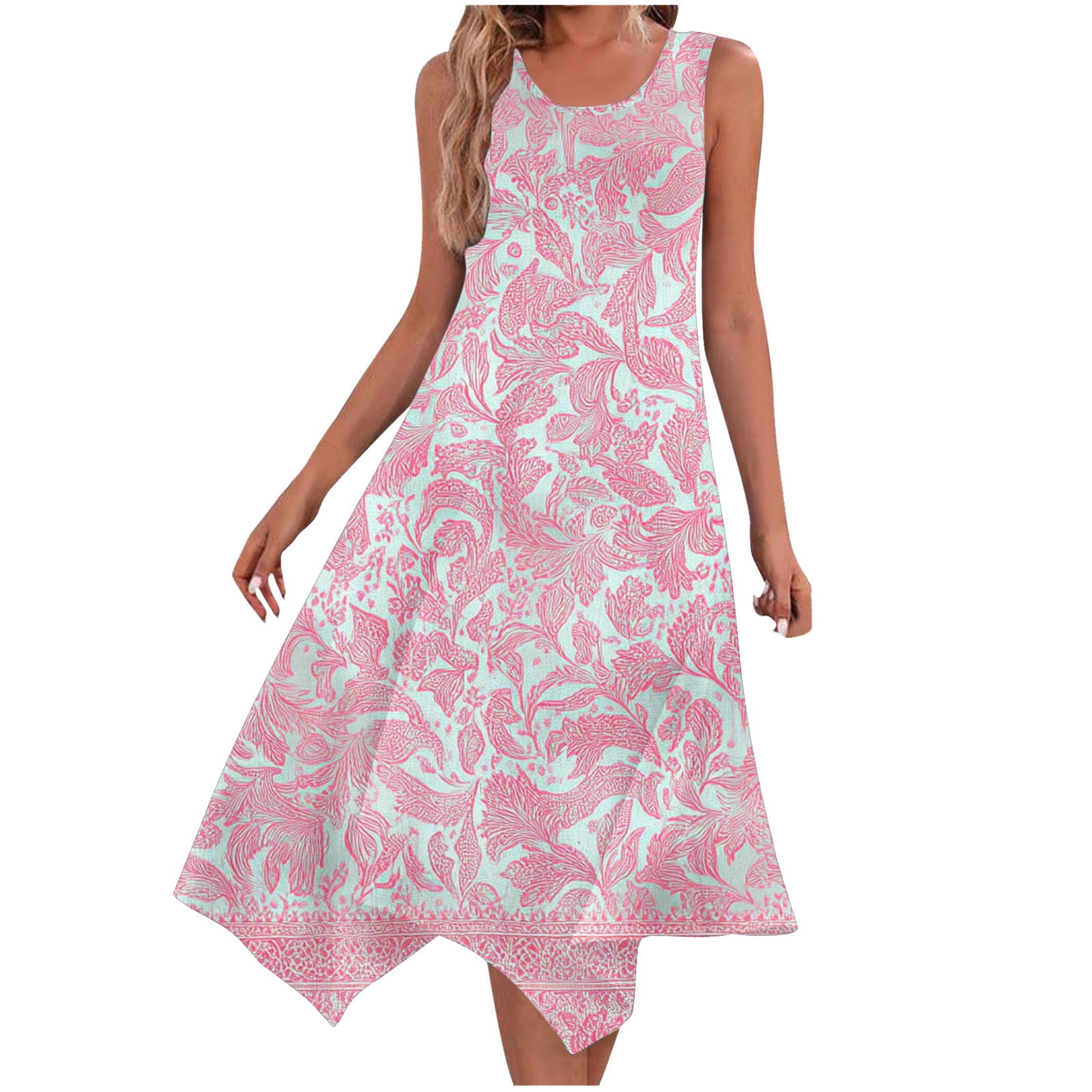 Colorful Ladies Sleeveless Graphic Dress for Women Crew Neck Spandex ...