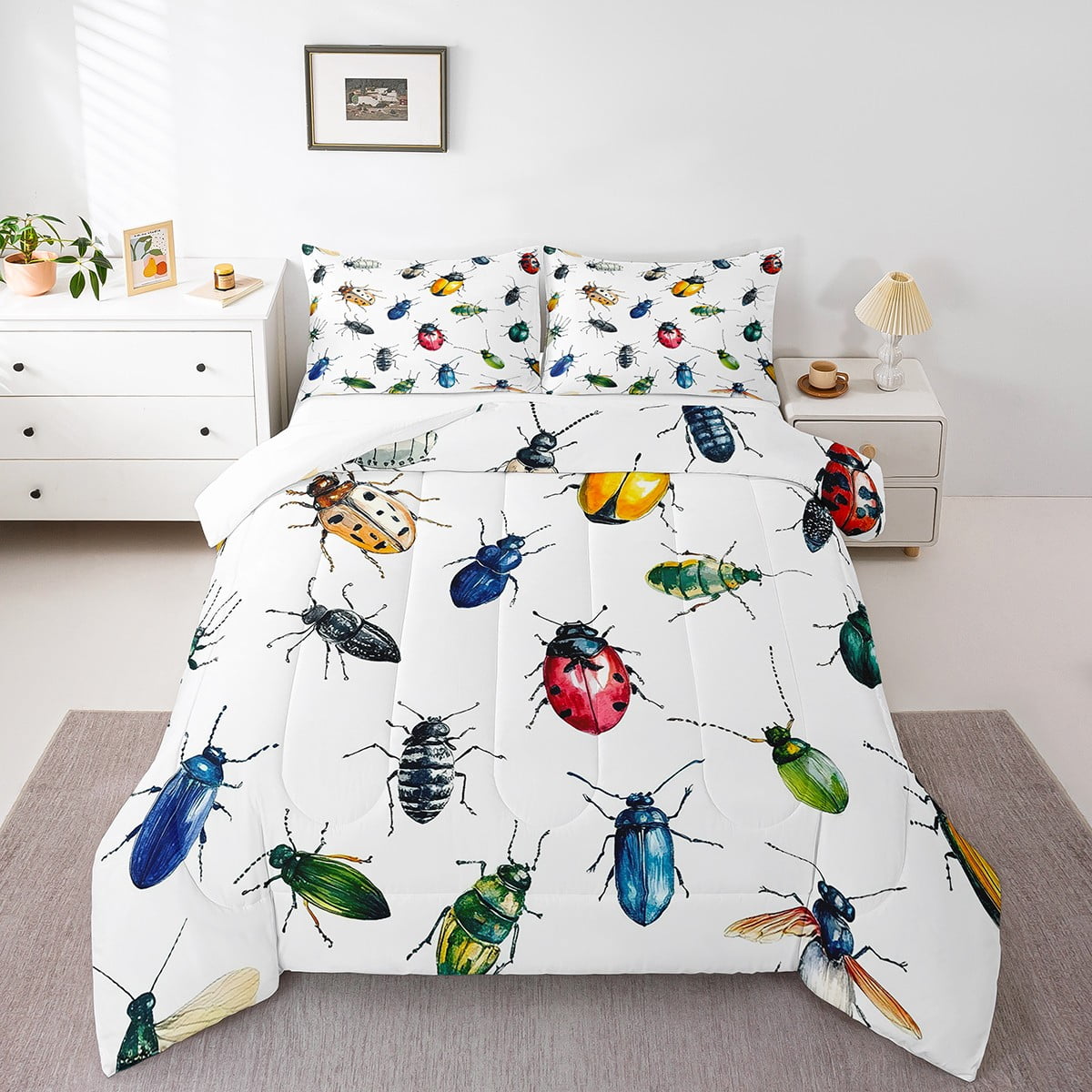 Colorful Ladybug Full Size Comforter Set,Cartoon Insects Print Bed Set ...