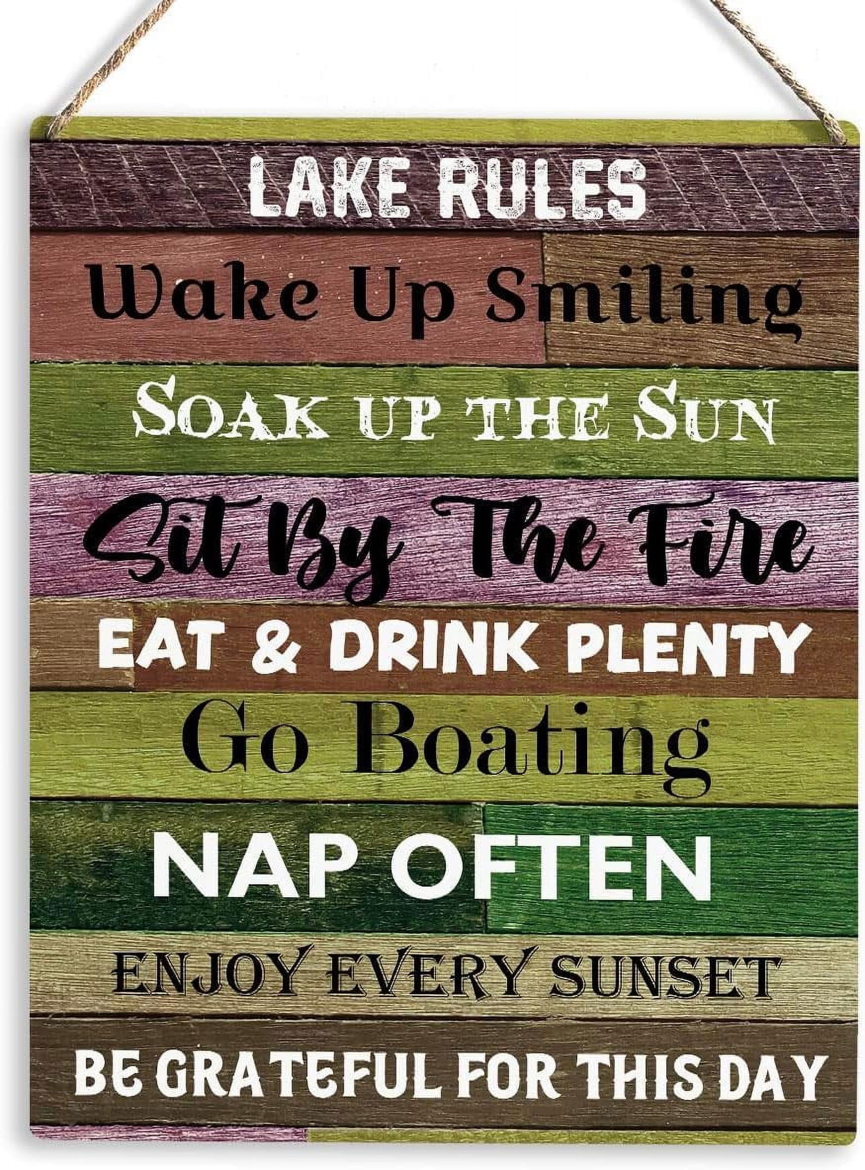 Colorful Lake Rules Artwork Wood Sign Rustic Farmhouse Style Wake Up ...