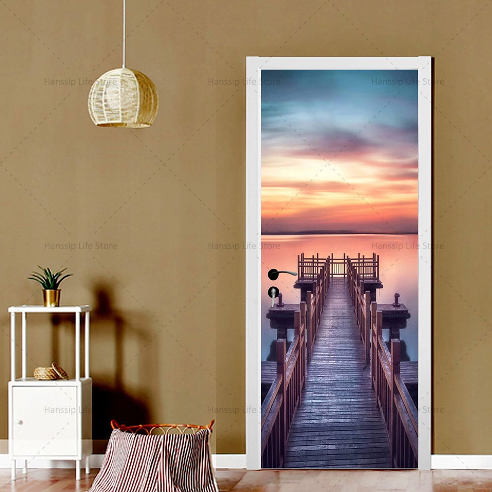 Colorful Landscape Door Stickers Vinyl PVC Instant Tear Off Suitable ...