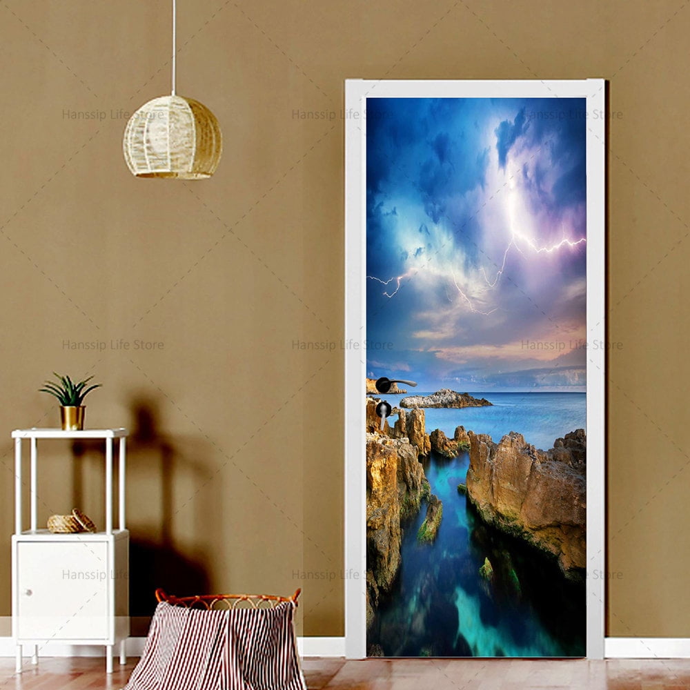 Colorful Landscape Door Stickers Vinyl PVC Instant Tear Off Suitable ...