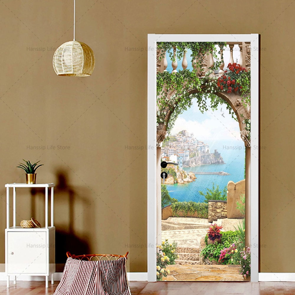 Colorful Landscape Door Stickers Vinyl PVC Instant Tear Off Suitable ...