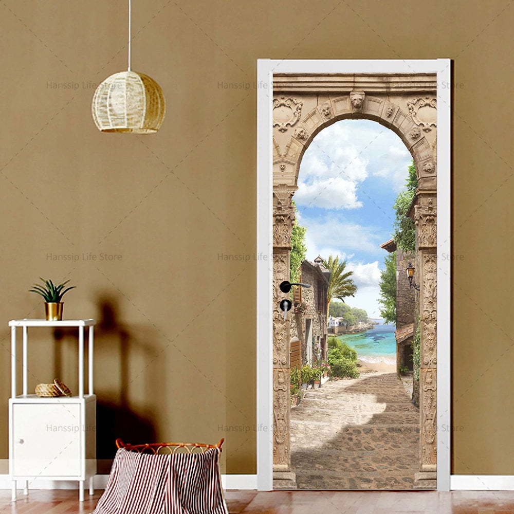 Colorful Landscape Door Stickers Vinyl PVC Instant Tear Off Suitable ...