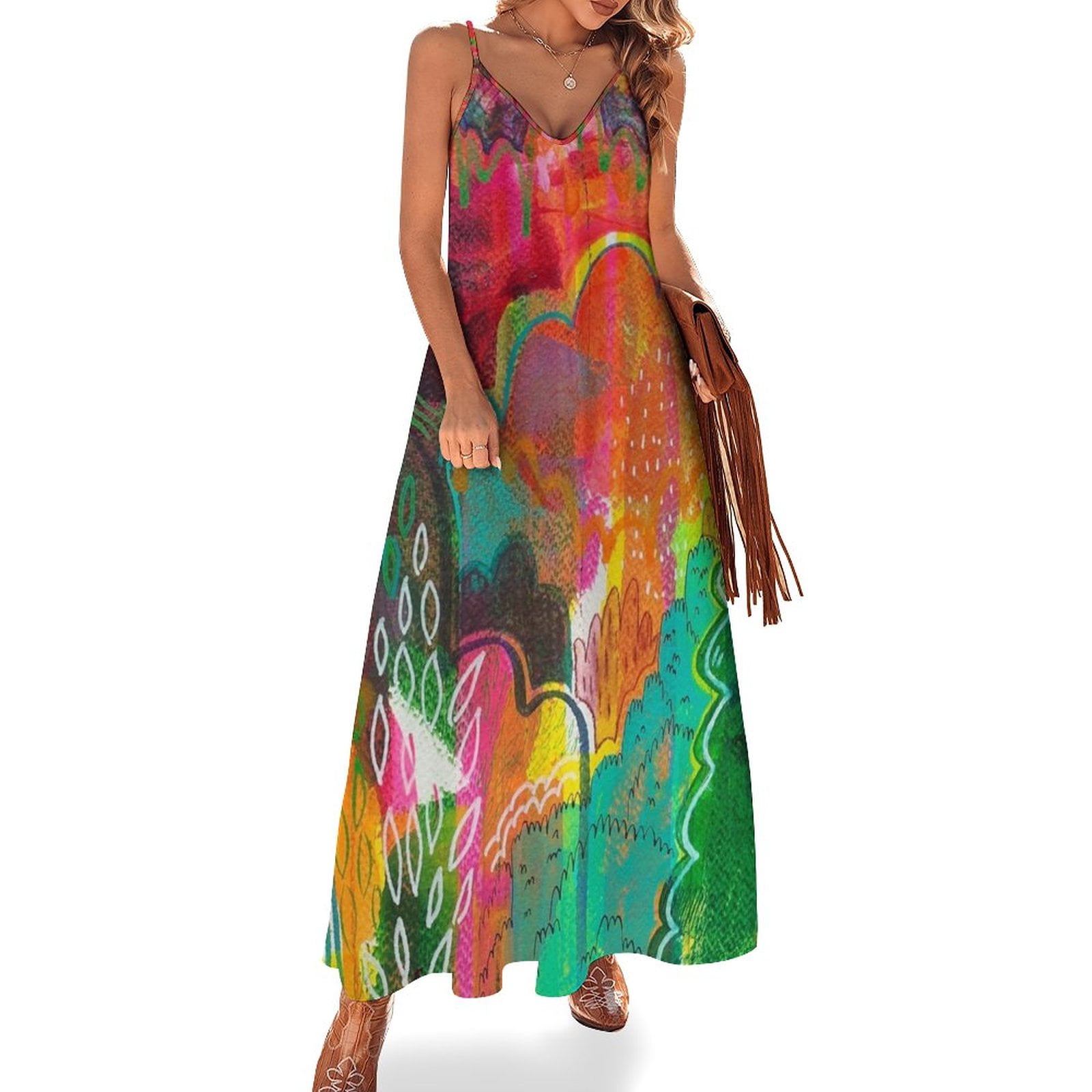 Colorful Landscape Sleeveless Dress elegant chic wedding evening ...