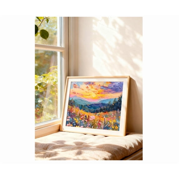 Colorful Landscape Wall Art Sunset Mountain Painting Poster ...