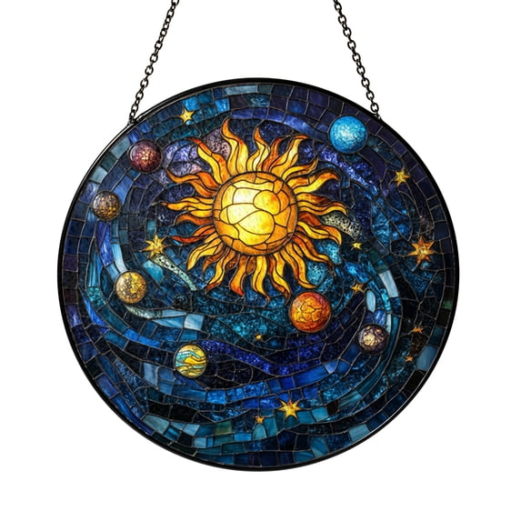 Colorful Landscape with Flowers Stained Glass Suncatcher Window Decor ...