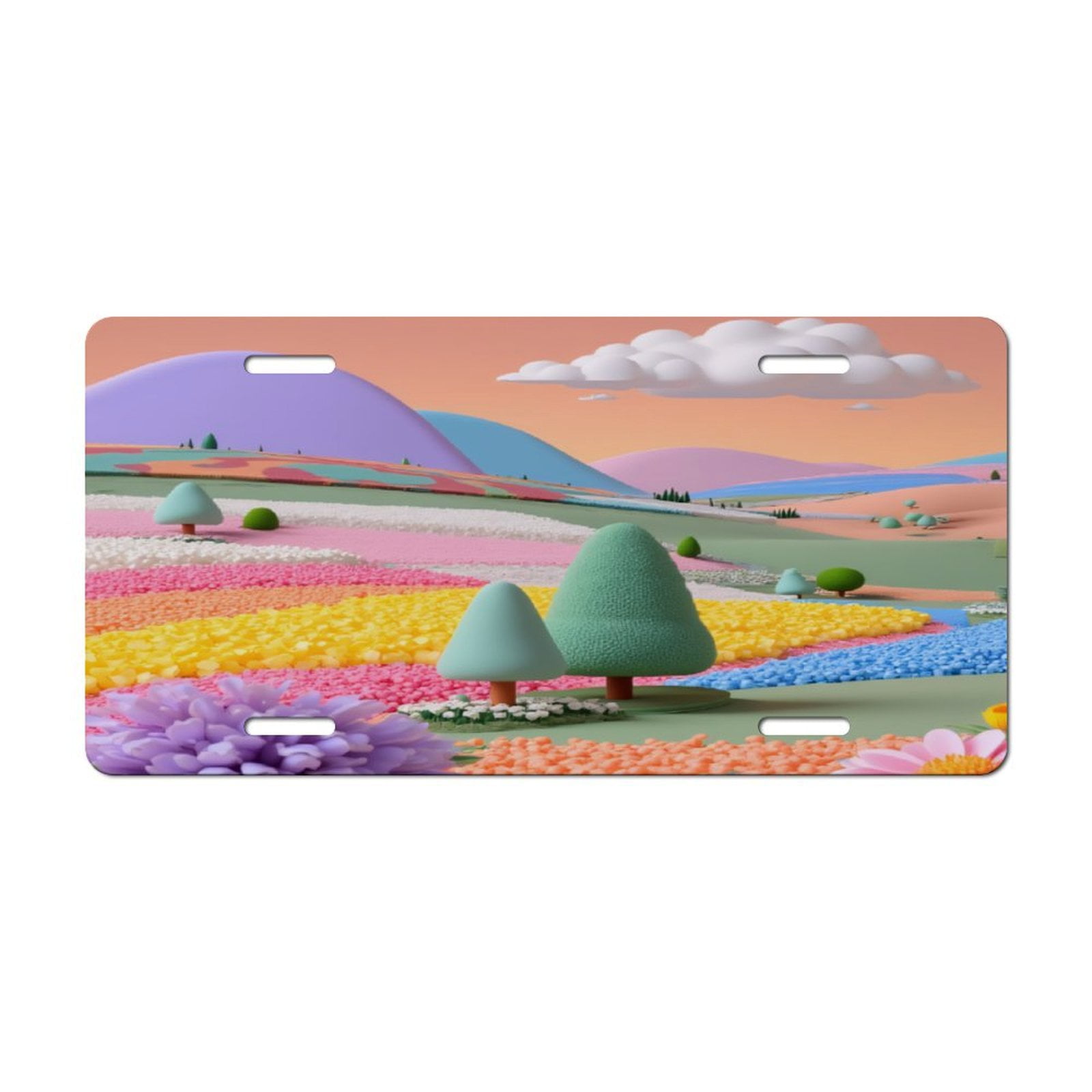 Colorful Landscape with Trees And Flowers License Plate Lightweight ...