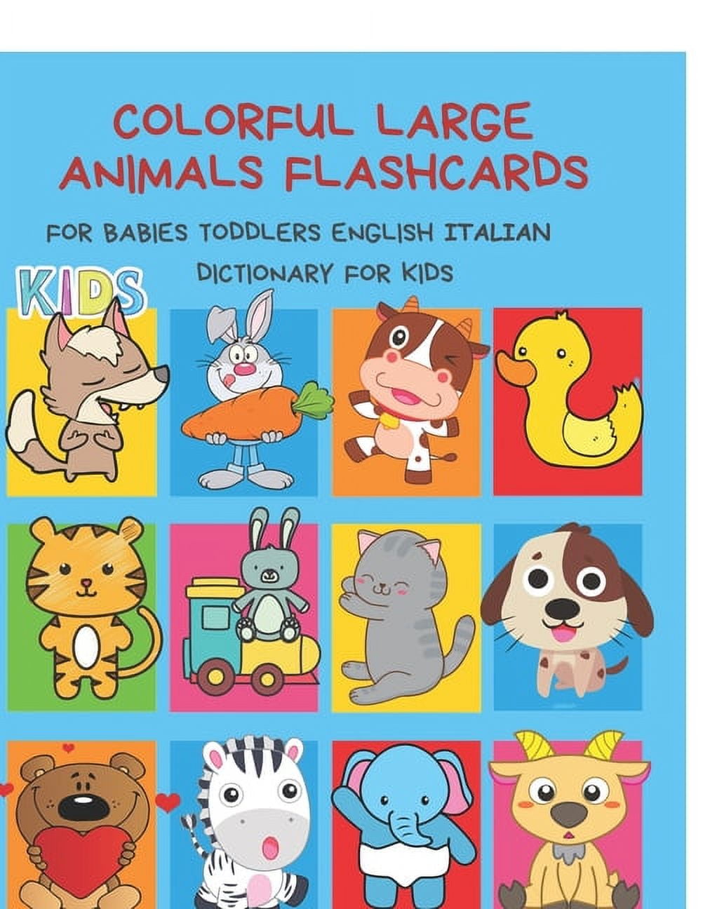 Colorful Large Animals Flashcards for Babies Toddlers English Italian ...