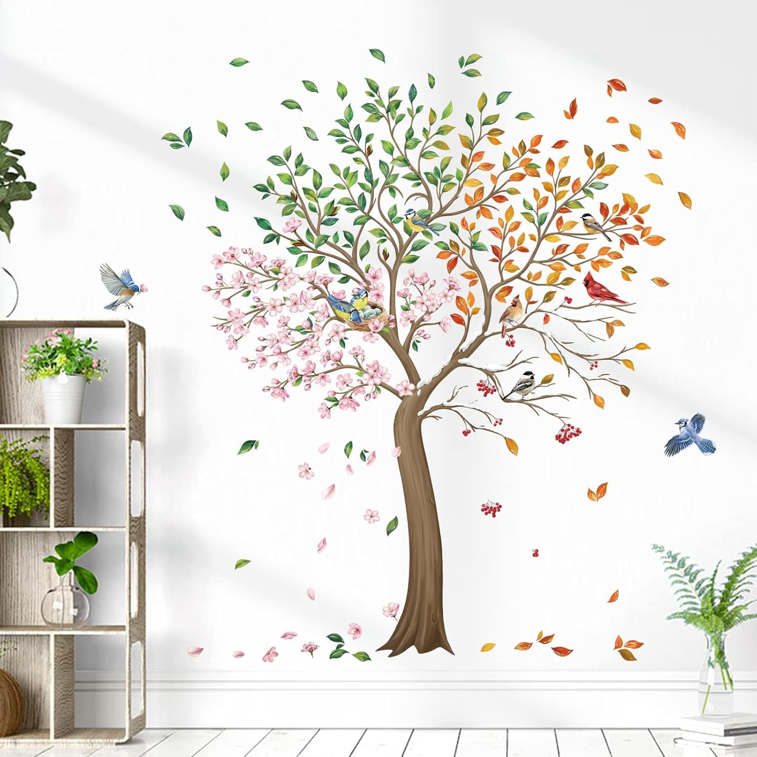 Colorful Large Tree Wall Stickers Tree with Flower Birds wall decal ...