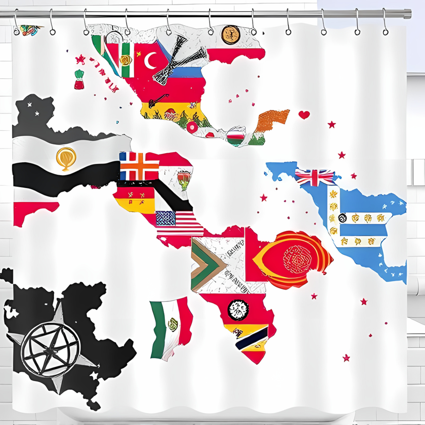 Colorful Latin Map Shower Curtain with Country Flags & Rose - Vibrant ...