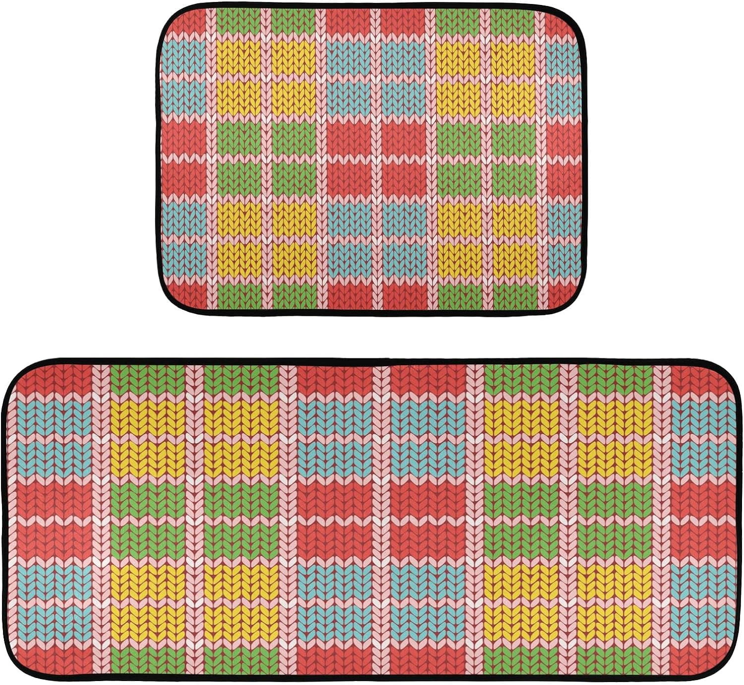 Colorful Lattice Knitting Anti Fatigue Kitchen Mat Set of 2 Non Slip ...