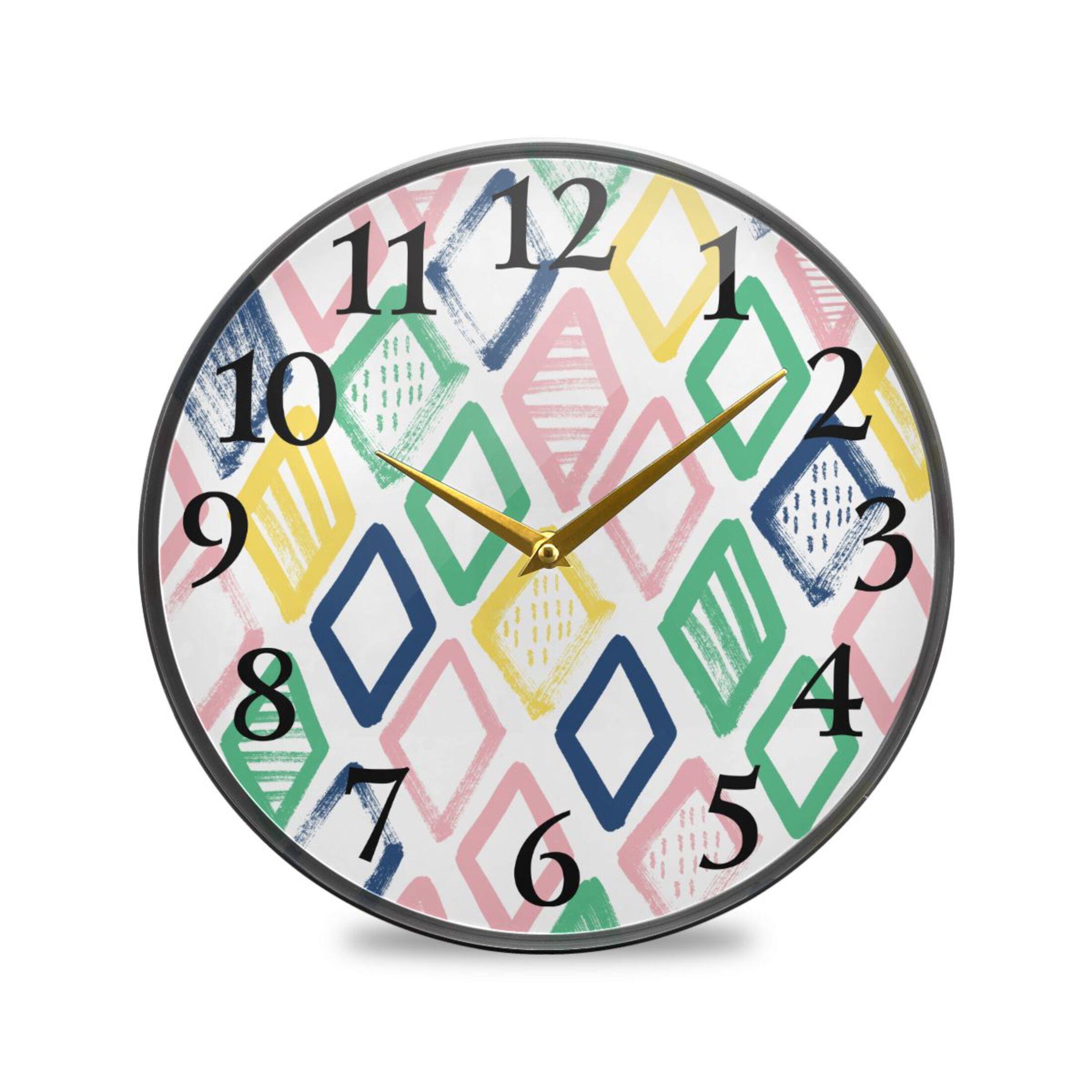 Colorful Lattice Wall Clocks Battery Operated 9.5 Inch Round Clock ...