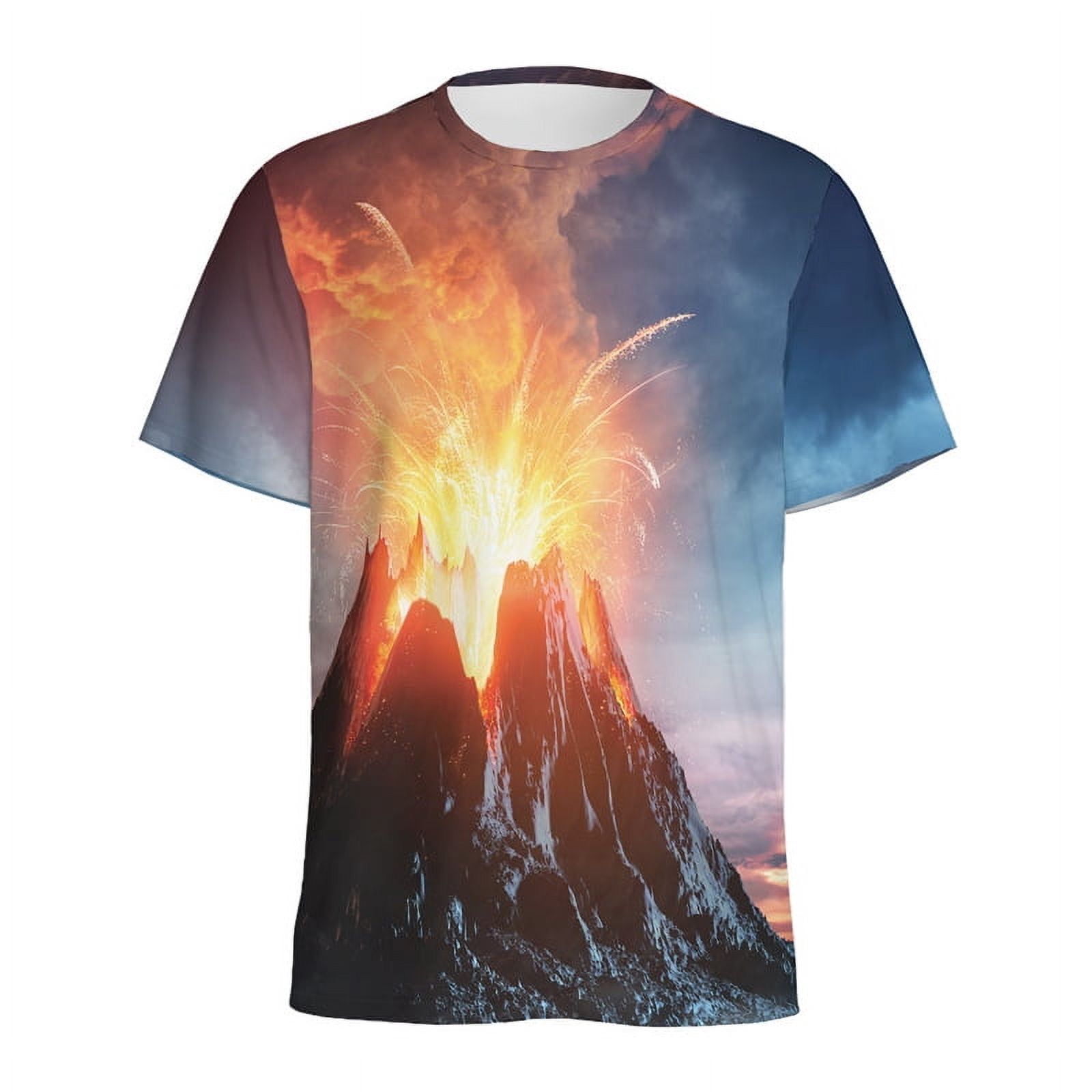 Colorful Lava Erupting Pattern Tshirt For Men Fashion Crew Neck Short Sleeves 3D Printed Volcano ...