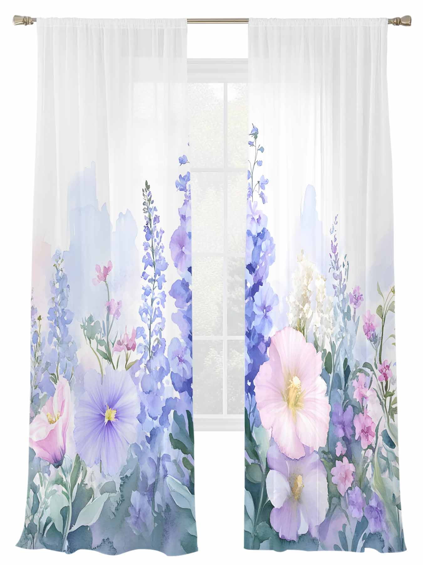 Colorful Lavender Sheer Curtains for Living Room Bedroom, Spring Purple ...