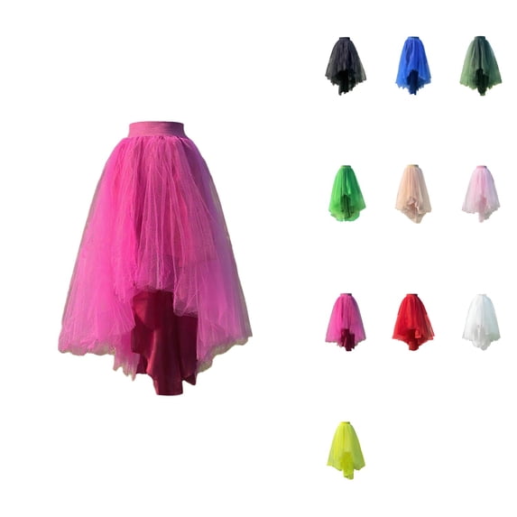 Colorful Layered Mesh Skirt, Asymmetrical High Waist, Elastic Waistband ...