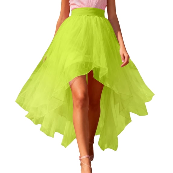 Colorful Layered Mesh Skirt for Women – Asymmetrical High Waist ...